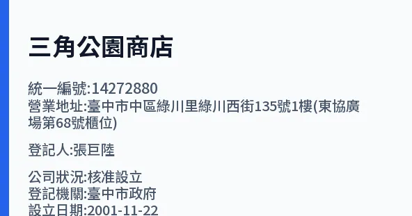 三角公園商店的照片-統編 14272880(臺中市) 公司登記資料與營業項目詳細圖表