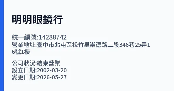 明明眼鏡行的照片-統編 14288742(臺中市) 公司登記資料與營業項目詳細圖表