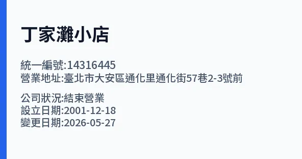 丁家灘小店的照片-統編 14316445(臺北市) 公司登記資料與營業項目詳細圖表