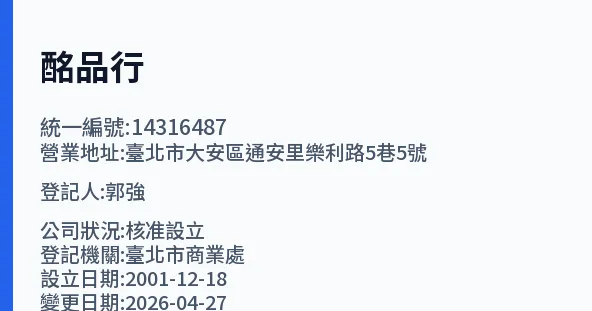 酩品行的照片-統編 14316487(臺北市) 公司登記資料與營業項目詳細圖表