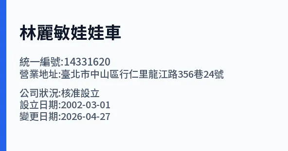 林麗敏娃娃車的照片-統編 14331620(臺北市) 公司登記資料與營業項目詳細圖表