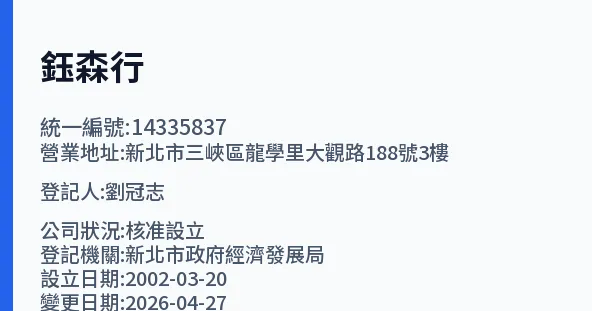 鈺森行的照片-統編 14335837(新北市) 公司登記資料與營業項目詳細圖表