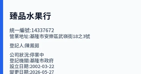 臻品水果行的照片-統編 14337672(基隆市) 公司登記資料與營業項目詳細圖表