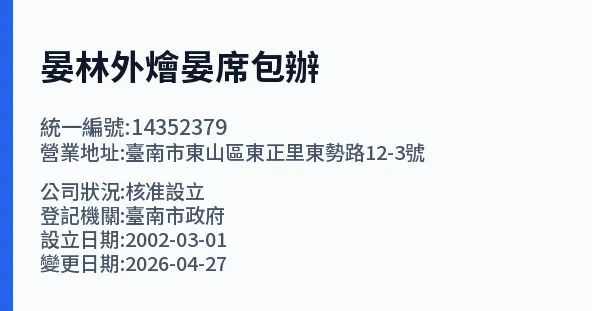 晏林外燴晏席包辦的照片-統編 14352379(臺南市) 公司登記資料與營業項目詳細圖表