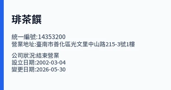 琲茶饌的照片-統編 14353200(臺南市) 公司登記資料與營業項目詳細圖表