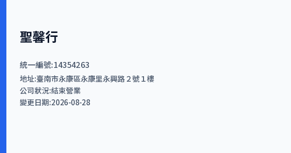 聖馨行的照片-統編 14354263(臺南市) 公司登記資料與營業項目詳細圖表