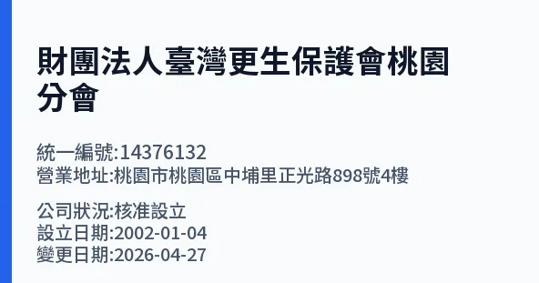 財團法人臺灣更生保護會桃園分會的照片-統編 14376132(桃園市) 公司登記資料與營業項目詳細圖表
