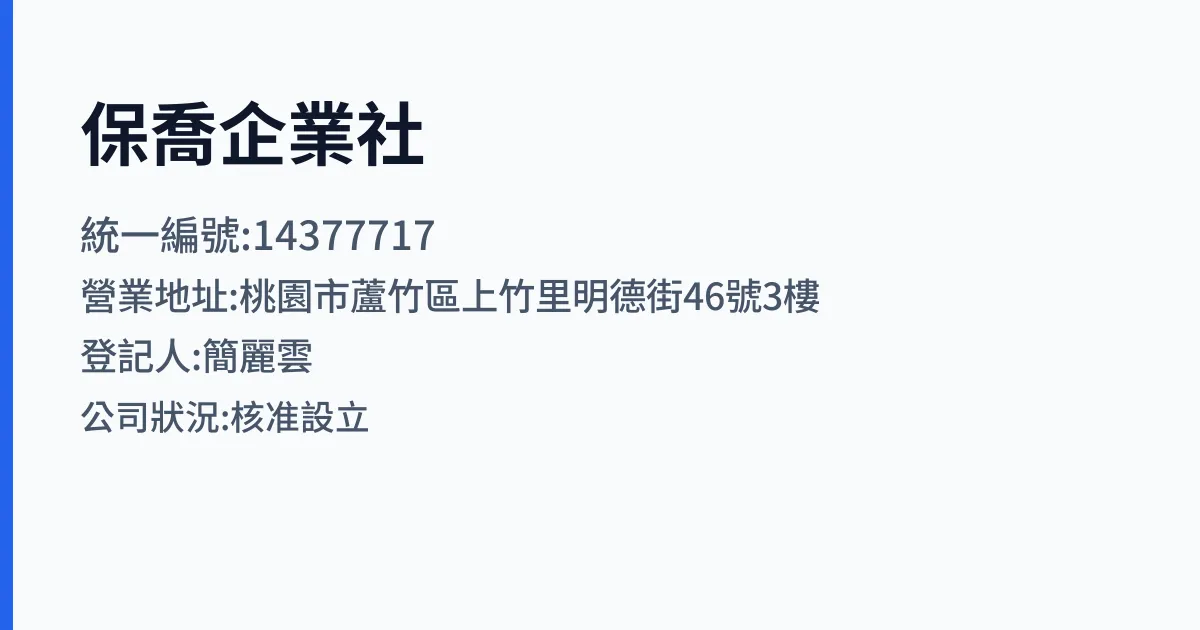 保喬企業社 - 統編 14377717(桃園市) 公司登記資料與營業項目詳細圖表