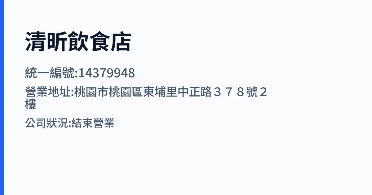 清昕飲食店 - 統編 14379948(桃園市) 公司登記資料與營業項目詳細圖表