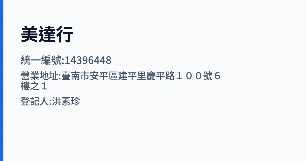 美達行 - 統編 14396448(臺南市) 公司登記資料與營業項目詳細圖表