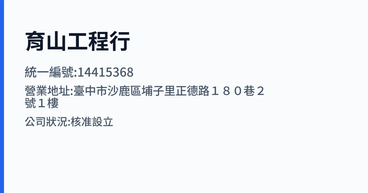 育山工程行 - 統編 14415368(臺中市) 公司登記資料與營業項目詳細圖表