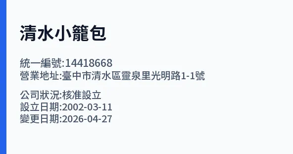 清水小籠包的照片-統編 14418668(臺中市) 公司登記資料與營業項目詳細圖表