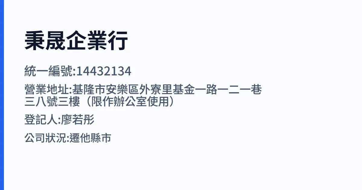 秉晟企業行 - 統編 14432134(臺北市) 公司登記資料與營業項目詳細圖表