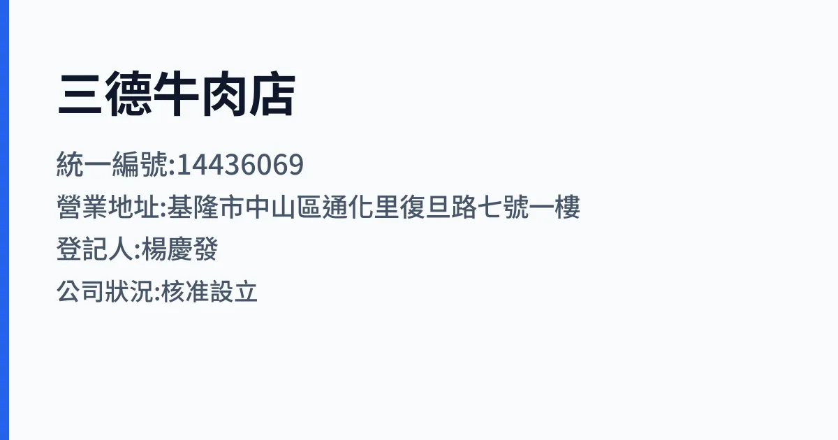 三德牛肉店 - 統編 14436069(基隆市) 公司登記資料與營業項目詳細圖表