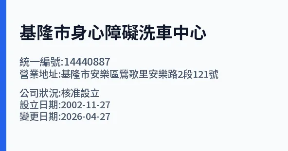 基隆市身心障礙洗車中心的照片-統編 14440887(基隆市) 公司登記資料與營業項目詳細圖表