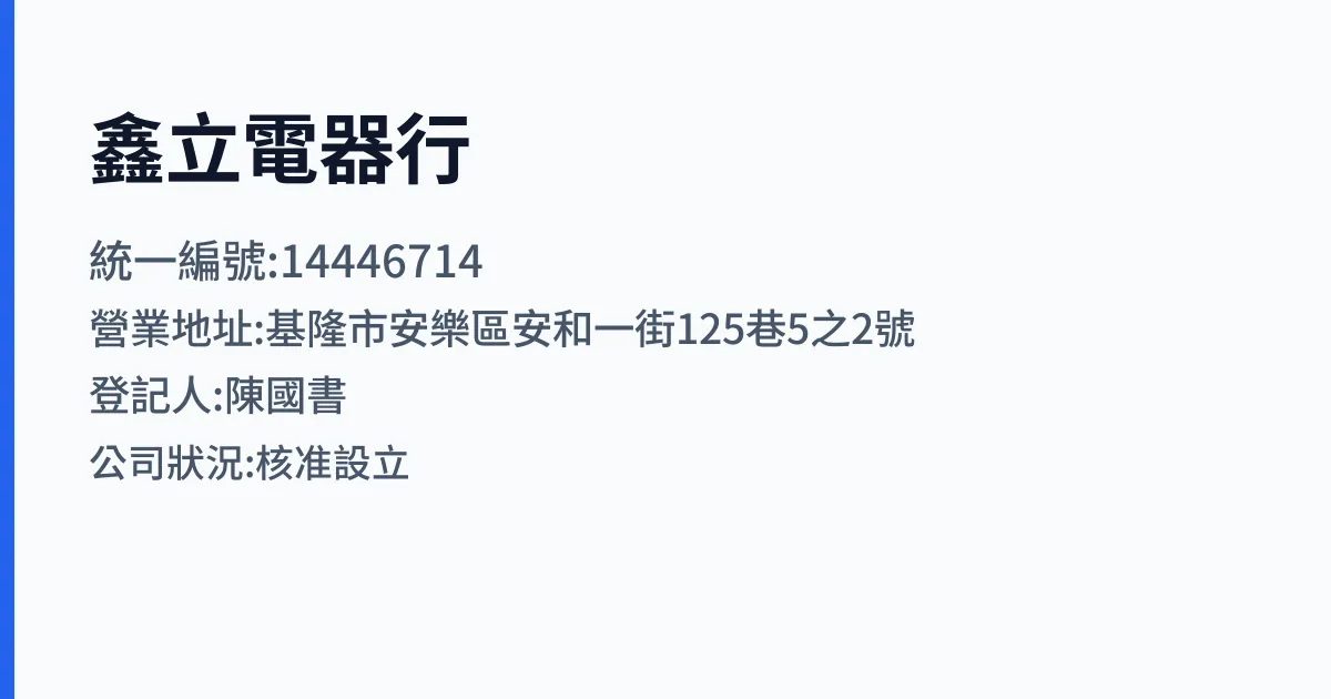 鑫立電器行 - 統編 14446714(基隆市) 公司登記資料與營業項目詳細圖表