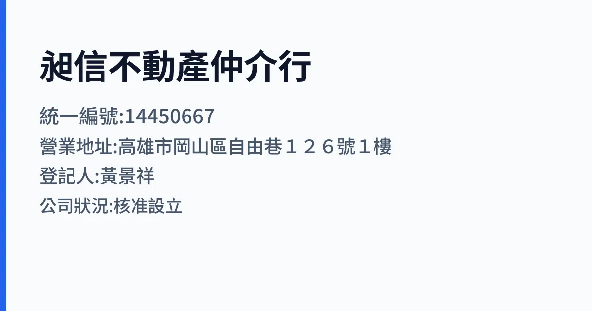 昶信不動產仲介行 - 統編 14450667(高雄市) 公司登記資料與營業項目詳細圖表