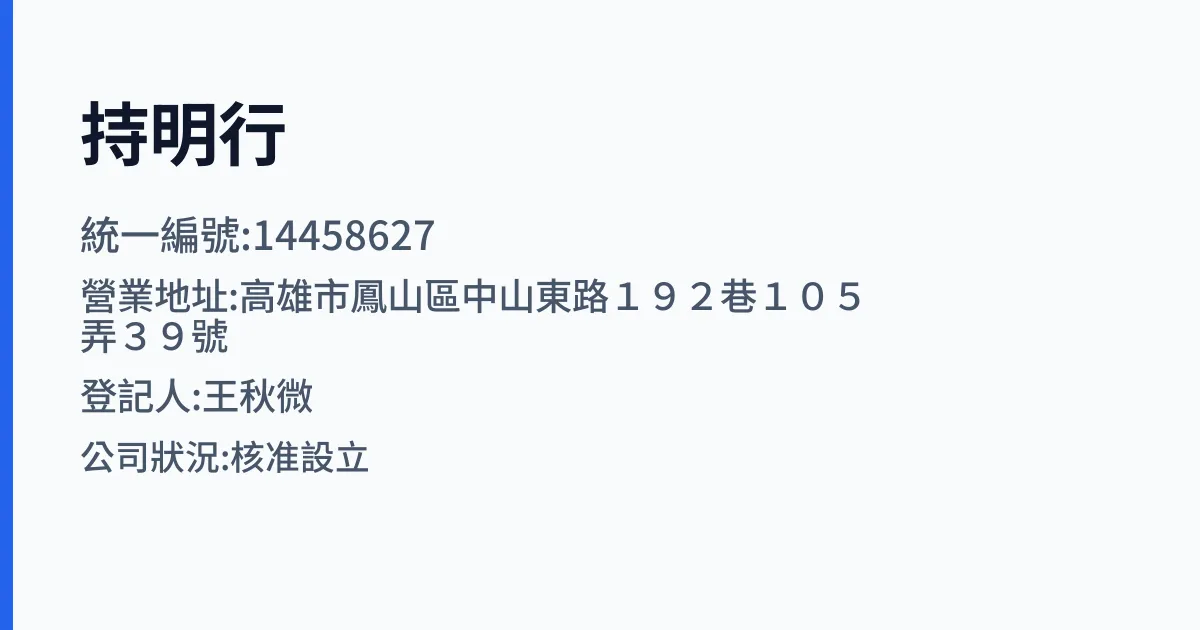 持明行 - 統編 14458627(高雄市) 公司登記資料與營業項目詳細圖表
