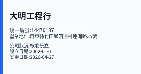 大明工程行的照片-統編 14470137(屏東縣) 公司登記資料與營業項目詳細圖表
