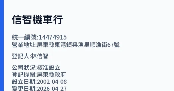 信智機車行的照片-統編 14474915(屏東縣) 公司登記資料與營業項目詳細圖表