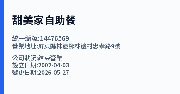 甜美家自助餐的照片-統編 14476569(屏東縣) 公司登記資料與營業項目詳細圖表