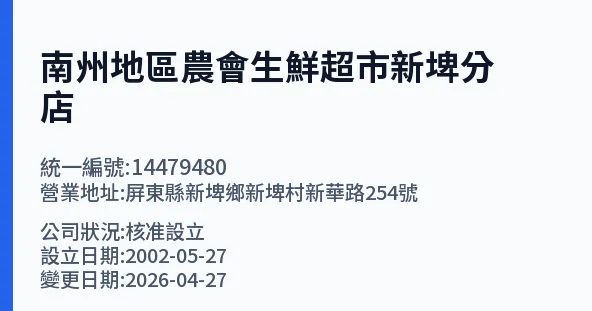 南州地區農會生鮮超市新埤分店的照片-統編 14479480(屏東縣) 公司登記資料與營業項目詳細圖表