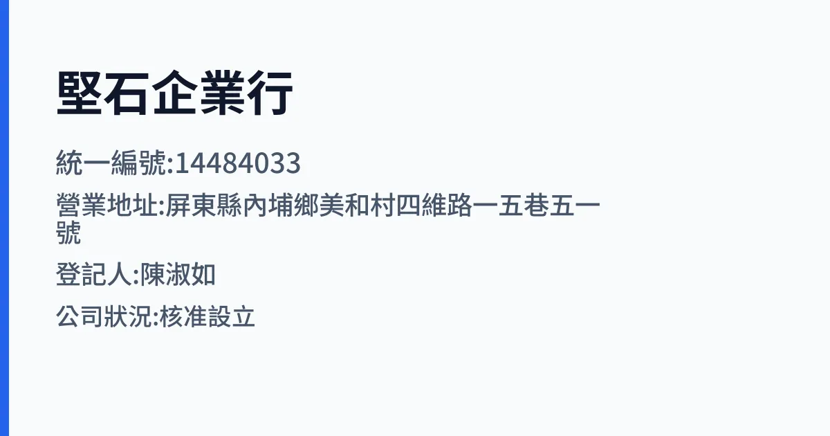 堅石企業行 - 統編 14484033（屏東縣） 公司登記資料與營業項目詳細圖表