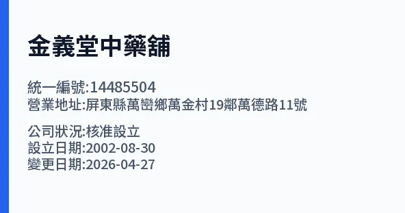 金義堂中藥舖的照片-統編 14485504(屏東縣) 公司登記資料與營業項目詳細圖表