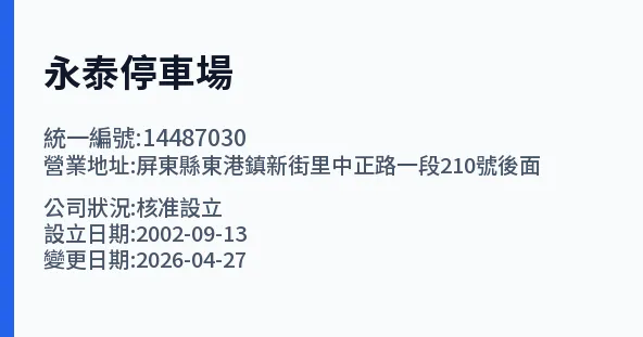 永泰停車場的照片-統編 14487030(屏東縣) 公司登記資料與營業項目詳細圖表