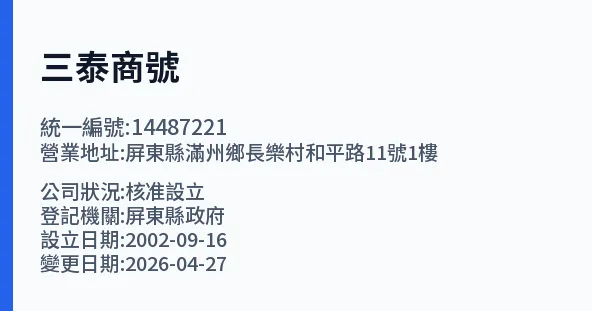三泰商號的照片-統編 14487221(屏東縣) 公司登記資料與營業項目詳細圖表