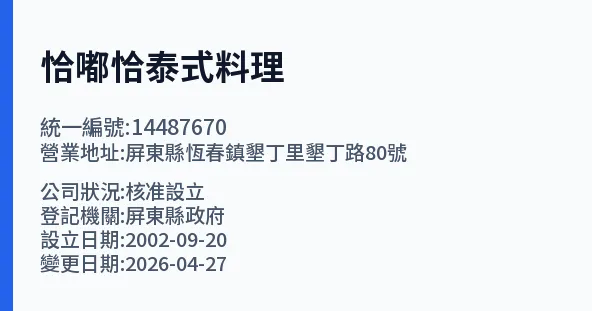 恰嘟恰泰式料理的照片-統編 14487670(屏東縣) 公司登記資料與營業項目詳細圖表