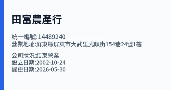 田富農產行的照片-統編 14489240(屏東縣) 公司登記資料與營業項目詳細圖表