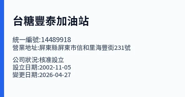 台糖豐泰加油站的照片-統編 14489918(屏東縣) 公司登記資料與營業項目詳細圖表
