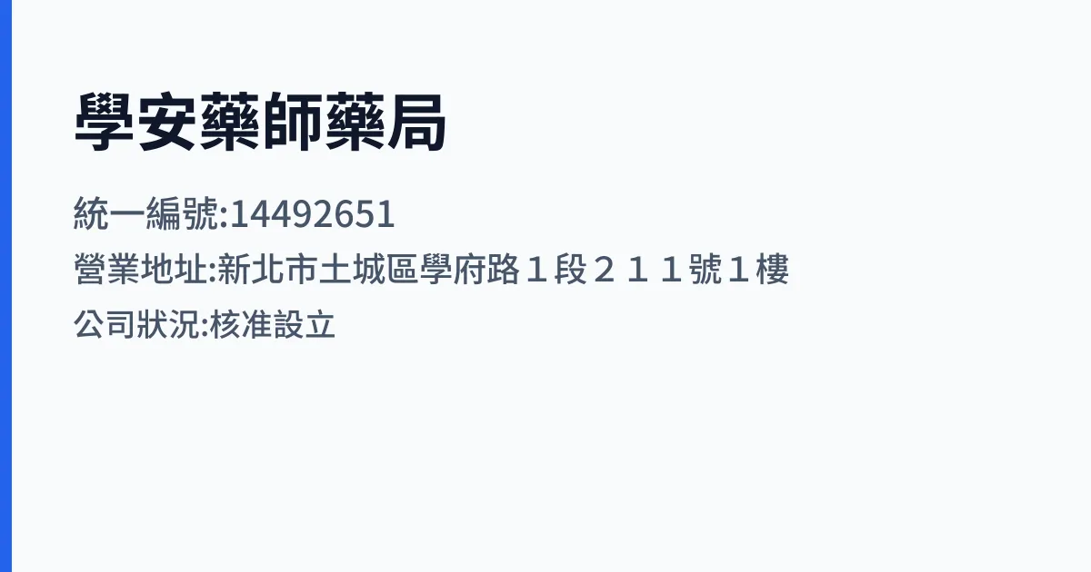 學安藥師藥局 - 統編 14492651(新北市) 公司登記資料與營業項目詳細圖表