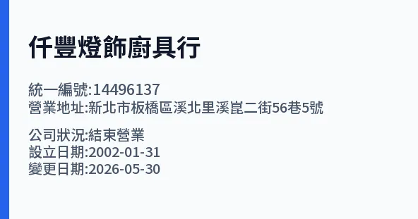 仟豐燈飾廚具行的照片-統編 14496137(新北市) 公司登記資料與營業項目詳細圖表