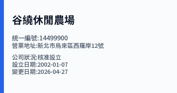 谷繞休閒農場的照片-統編 14499900(新北市) 公司登記資料與營業項目詳細圖表