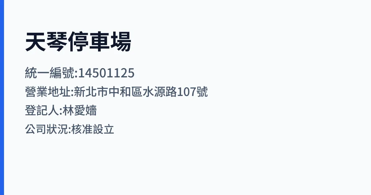 天琴停車場 - 統編 14501125(新北市) 公司登記資料與營業項目詳細圖表