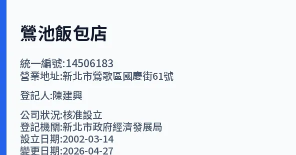 鶯池飯包店的照片-統編 14506183(新北市) 公司登記資料與營業項目詳細圖表