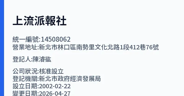 上流派報社的照片-統編 14508062(新北市) 公司登記資料與營業項目詳細圖表