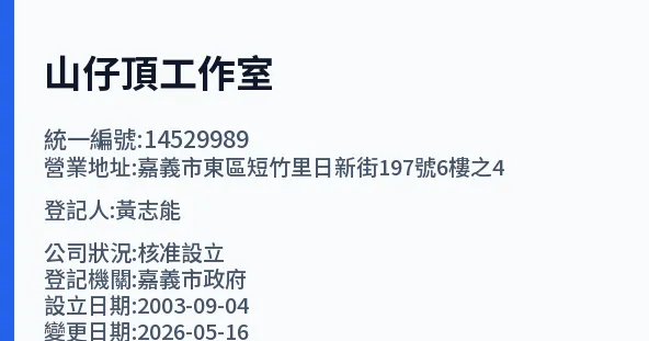 山仔頂工作室的照片-統編 14529989(嘉義市) 公司登記資料與營業項目詳細圖表