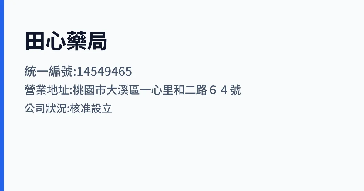 田心藥局 - 統編 14549465(桃園市) 公司登記資料與營業項目詳細圖表