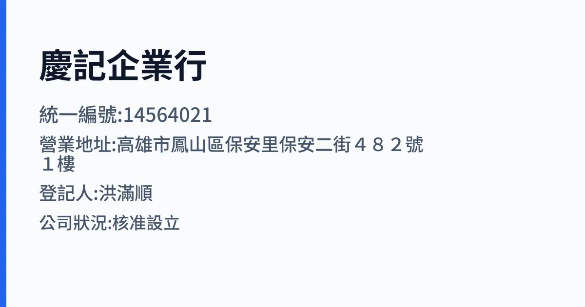 慶記企業行 - 統編 14564021(高雄市) 公司登記資料與營業項目詳細圖表