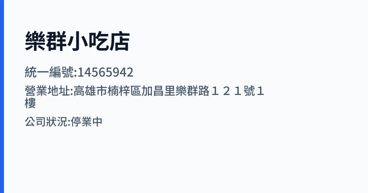 樂群小吃店 - 統編 14565942(高雄市) 公司登記資料與營業項目詳細圖表