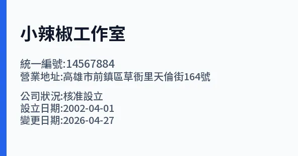 小辣椒工作室的照片-統編 14567884(高雄市) 公司登記資料與營業項目詳細圖表