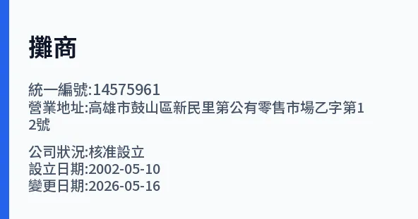 攤商的照片-統編 14575961(高雄市) 公司登記資料與營業項目詳細圖表