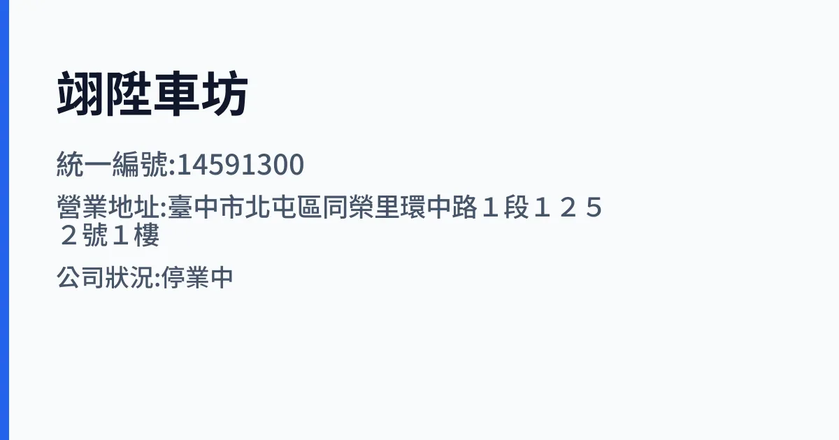 翊陞車坊 - 統編 14591300(臺中市) 公司登記資料與營業項目詳細圖表