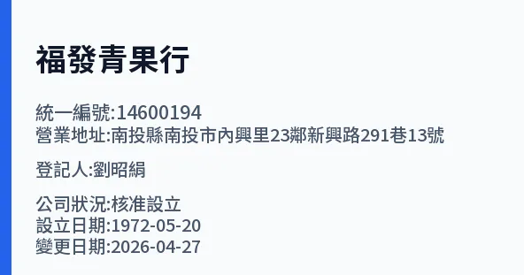 福發青果行的照片-統編 14600194(南投縣) 公司登記資料與營業項目詳細圖表