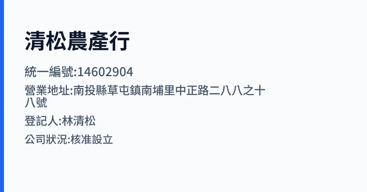 清松農產行 - 統編 14602904(南投縣) 公司登記資料與營業項目詳細圖表