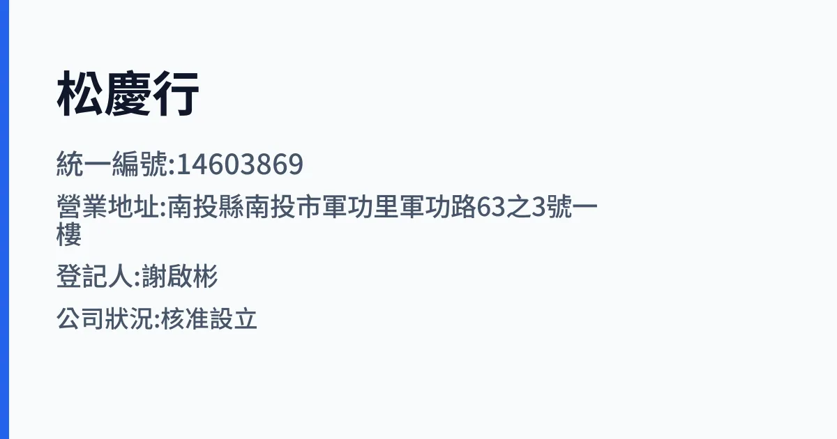 松慶行 - 統編 14603869(南投縣) 公司登記資料與營業項目詳細圖表
