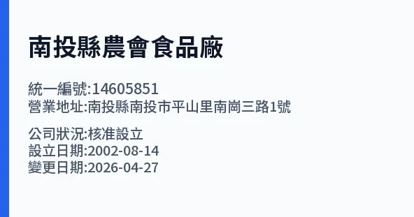 南投縣農會食品廠的照片-統編 14605851(南投縣) 公司登記資料與營業項目詳細圖表